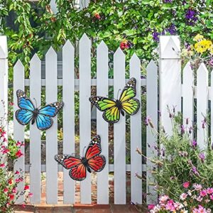 Daogtc Metal Butterfly Wall Art Decor-9.8 inches Butterfly Hanging Decoration for outdoor indoor, Decorate Home Garden Farmhouse Yard Patio Fence Living Room Bedroom(3Pcs)