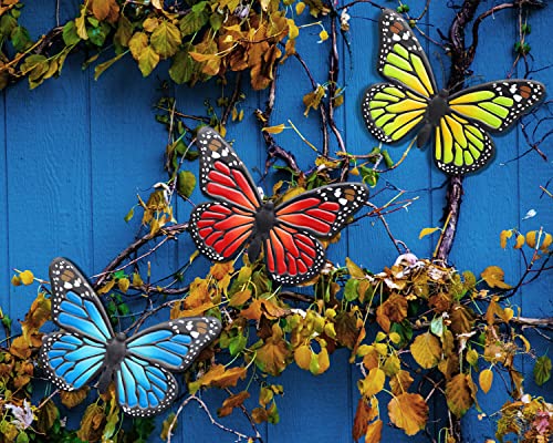 Daogtc Metal Butterfly Wall Art Decor-9.8 inches Butterfly Hanging Decoration for outdoor indoor, Decorate Home Garden Farmhouse Yard Patio Fence Living Room Bedroom(3Pcs)