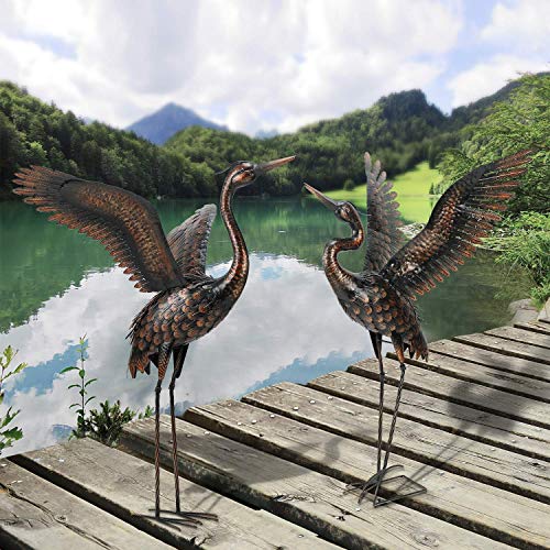 chisheen Garden Statue Outdoor Metal Heron Crane Yard Art Sculpture for Lawn Patio Backyard Decoration,46 inch (2-Pack)