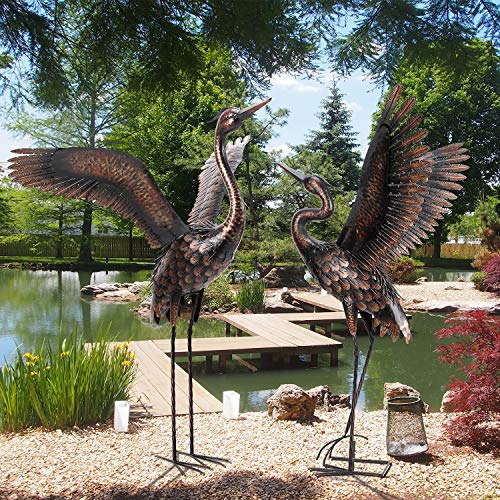 chisheen Garden Statue Outdoor Metal Heron Crane Yard Art Sculpture for Lawn Patio Backyard Decoration,46 inch (2-Pack)