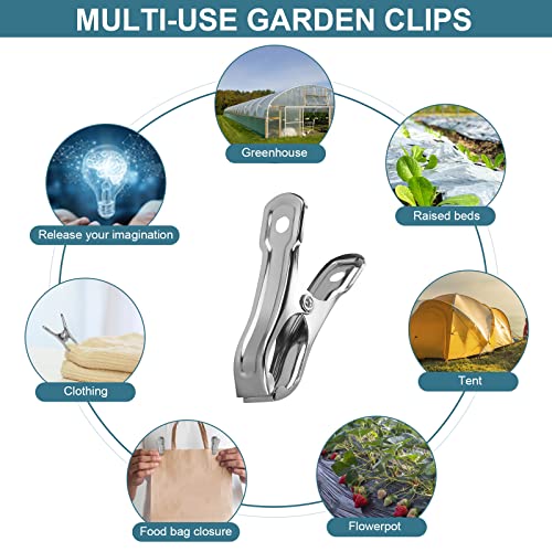 40 PCS Garden Clips, Heavy Duty Stainless Steel Greenhouse Clamps, Greenhouse Clips for Netting, Have a Strong Grip to Hold Down The Shade Cloth or Plant Cover on Garden Hoops or Greenhouse Hoops