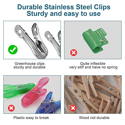 40 PCS Garden Clips, Heavy Duty Stainless Steel Greenhouse Clamps, Greenhouse Clips for Netting, Have a Strong Grip to Hold Down The Shade Cloth or Plant Cover on Garden Hoops or Greenhouse Hoops