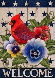 covido home decorative welcome july 4th of july cardinal patriotic america garden flag, american usa memorial day yard red bird pansy flower outside decor, summer outdoor small decoration 12×18