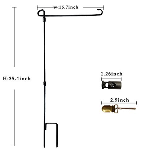 Garden Flag Stand Holder Iron Garden Flag Pole 36.5*X16.5inch with Flag stopper and Clips Display Garden Season Flag for yard Decroate your Garden