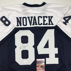 autographed/signed jay novacek dallas thanksgiving day football jersey jsa coa