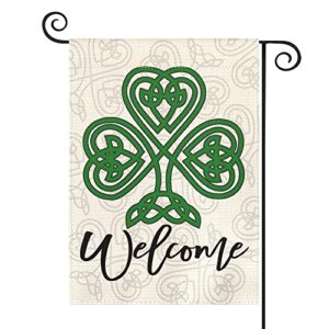 avoin colorlife st patricks day cross garden flag 12×18 inch double sided, welcome green shamrock clover yard outdoor flag