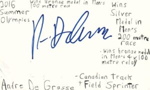 andre degrasse canadian track field sprinter olympian signed index card jsa coa