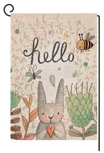 blkwht hello easter bunny garden flag vertical double sided 12.5 x 18 inch spring rabbit yard decor