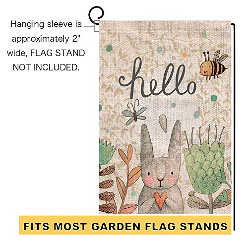 BLKWHT Hello Easter Bunny Garden Flag Vertical Double Sided 12.5 x 18 Inch Spring Rabbit Yard Decor