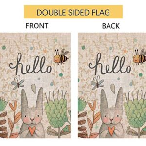 BLKWHT Hello Easter Bunny Garden Flag Vertical Double Sided 12.5 x 18 Inch Spring Rabbit Yard Decor