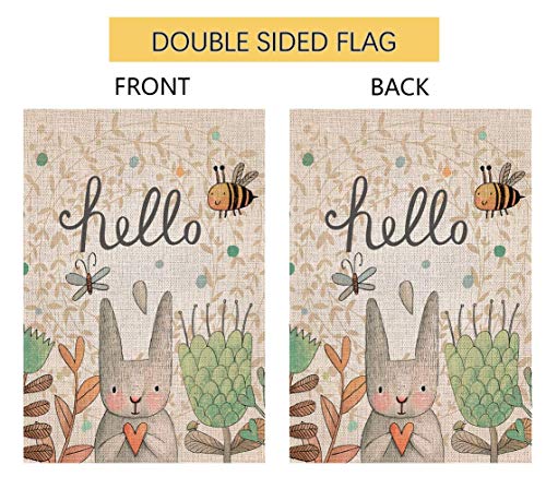 BLKWHT Hello Easter Bunny Garden Flag Vertical Double Sided 12.5 x 18 Inch Spring Rabbit Yard Decor