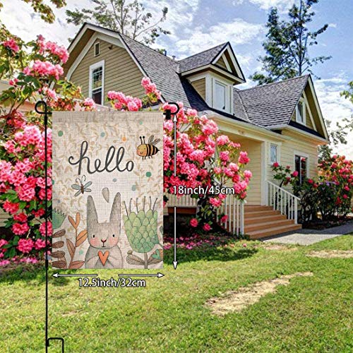 BLKWHT Hello Easter Bunny Garden Flag Vertical Double Sided 12.5 x 18 Inch Spring Rabbit Yard Decor