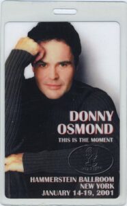 donny osmond 2001 tour laminated backstage pass