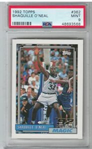 psa mint 9 1992 topps shaquille o’neal rookie card