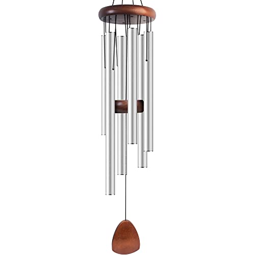 Large Aluminium Wind Chimes 37 Inches to Create a Zen Atmosphere Suitable for Outdoor, Garden, Patio Decoration. Classic Wind Chimes with Wind Catcher Suitable as A Gift for Unisex(Silver)