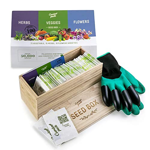 Grow Your Own Kit by Garden Pack - 100 Varieties of Vegetable, Herb and Flower Seeds - Gardening Gifts for Women and Men - Natural Wood Gift-Ready Box and Accessories