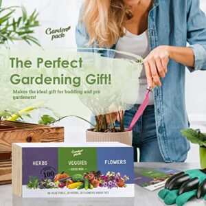 Grow Your Own Kit by Garden Pack - 100 Varieties of Vegetable, Herb and Flower Seeds - Gardening Gifts for Women and Men - Natural Wood Gift-Ready Box and Accessories