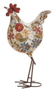 deco 79 metal rooster indoor outdoor distressed standing garden sculpture with u shaped feet, 10″ x 5″ x 17″, cream