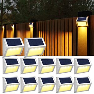 jsot solar deck lights, 12 pack solar fence lights, solar lights outdoor waterproof solar powered outside lights for garden backyard patio yard wall stair step railing post lamp lighting, warm light