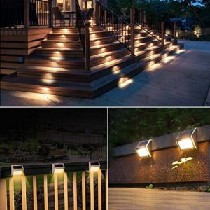 JSOT Solar Deck Lights, 12 Pack Solar Fence Lights, Solar Lights Outdoor Waterproof Solar Powered Outside Lights for Garden Backyard Patio Yard Wall Stair Step Railing Post Lamp Lighting, Warm Light