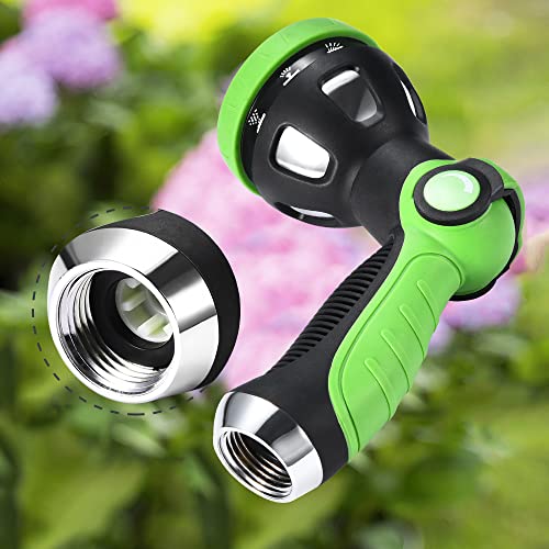 Garden Hose Nozzle - 10 Adjustable Patterns Metal High Pressure Hose Nozzle, Garden Hose Spray Nozzle with Thumb Control Design, Hose Sprayer for Garden & Lawns Watering, Cleaning, Pets & Car Washing