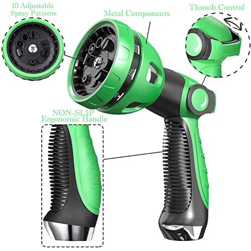 Garden Hose Nozzle - 10 Adjustable Patterns Metal High Pressure Hose Nozzle, Garden Hose Spray Nozzle with Thumb Control Design, Hose Sprayer for Garden & Lawns Watering, Cleaning, Pets & Car Washing