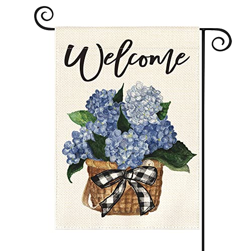 AVOIN colorlife Hydrangea Spring Summer Garden Flag 12x18 Inch Double Sided Outside, Floral Welcome Yard Outdoor Flag