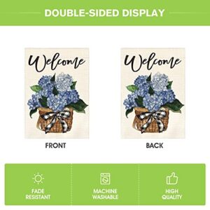 AVOIN colorlife Hydrangea Spring Summer Garden Flag 12x18 Inch Double Sided Outside, Floral Welcome Yard Outdoor Flag