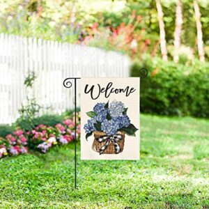 AVOIN colorlife Hydrangea Spring Summer Garden Flag 12x18 Inch Double Sided Outside, Floral Welcome Yard Outdoor Flag