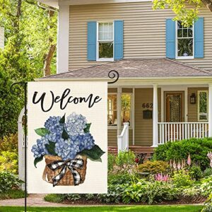 AVOIN colorlife Hydrangea Spring Summer Garden Flag 12x18 Inch Double Sided Outside, Floral Welcome Yard Outdoor Flag