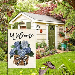 AVOIN colorlife Hydrangea Spring Summer Garden Flag 12x18 Inch Double Sided Outside, Floral Welcome Yard Outdoor Flag