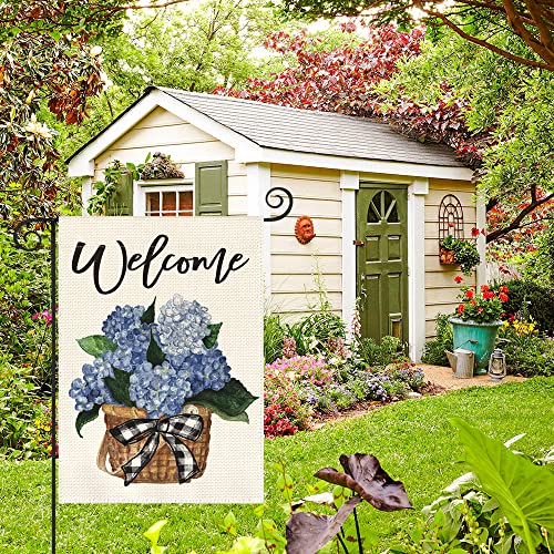 AVOIN colorlife Hydrangea Spring Summer Garden Flag 12x18 Inch Double Sided Outside, Floral Welcome Yard Outdoor Flag