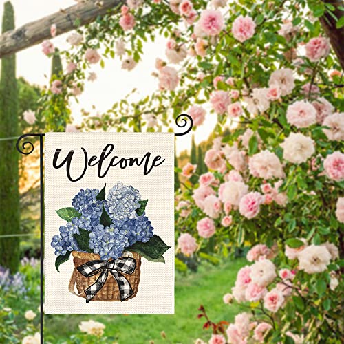 AVOIN colorlife Hydrangea Spring Summer Garden Flag 12x18 Inch Double Sided Outside, Floral Welcome Yard Outdoor Flag