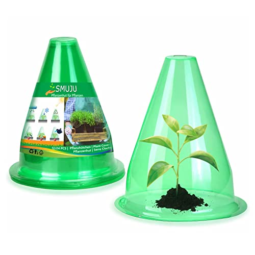 【24 Pack】 Garden Cloches for Plants, Multifunctional Plant Cover Plant Protectors Transparent Bell Jar Cloches Protection Plants from Birds, Slugs, Frost, Freeze Weather, 7.8" D x 9.4" H, Green