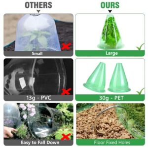 【24 Pack】 Garden Cloches for Plants, Multifunctional Plant Cover Plant Protectors Transparent Bell Jar Cloches Protection Plants from Birds, Slugs, Frost, Freeze Weather, 7.8" D x 9.4" H, Green