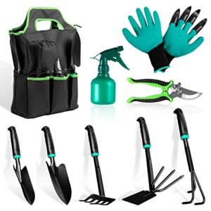 9 pcs garden tool set kids gardening tool kit for digging, planting and pruning, gardening hand tools with storage bag, ideal garden gifts for men, women and any gardener