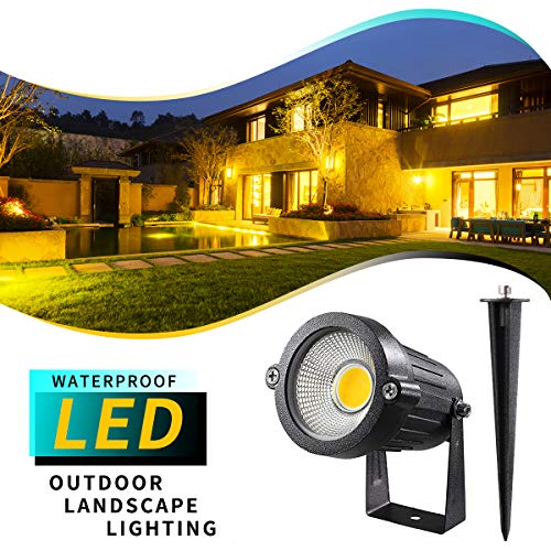 LEACOCO LED Landscape Lights,5W 120V AC Outdoor Pathway Garden Yard Spotlight,IP65 Waterproof Garden Flood Light,Outdoor Spotlight with Stake,UL Cord 5-ft with Plug (Pack of 2, Warm White)