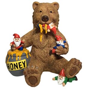 GlitZGlam Miniature Bear and Gnomes with Honey - A Garden Gnome Statue for Your Fairy Garden