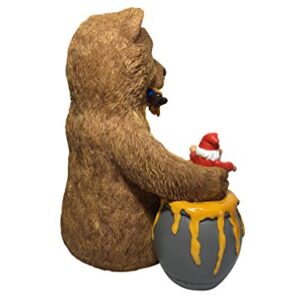 GlitZGlam Miniature Bear and Gnomes with Honey - A Garden Gnome Statue for Your Fairy Garden