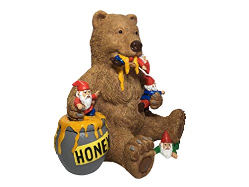 GlitZGlam Miniature Bear and Gnomes with Honey - A Garden Gnome Statue for Your Fairy Garden