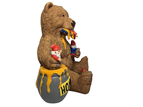 GlitZGlam Miniature Bear and Gnomes with Honey - A Garden Gnome Statue for Your Fairy Garden