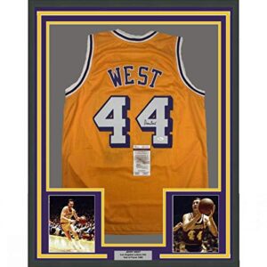 framed autographed/signed jerry west 33×42 los angeles la yellow basketball jersey jsa coa