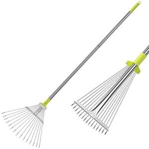 Adjustable Garden Leaf Rake 5.5ft, Collapsible Metal Yard Rake for Leaves with Expandable Head 7-16", Collect Loose Debris for Lawns Camping Shrubs and Rose Bushes Heavy Duty