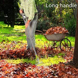 Adjustable Garden Leaf Rake 5.5ft, Collapsible Metal Yard Rake for Leaves with Expandable Head 7-16", Collect Loose Debris for Lawns Camping Shrubs and Rose Bushes Heavy Duty