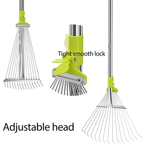 Adjustable Garden Leaf Rake 5.5ft, Collapsible Metal Yard Rake for Leaves with Expandable Head 7-16", Collect Loose Debris for Lawns Camping Shrubs and Rose Bushes Heavy Duty