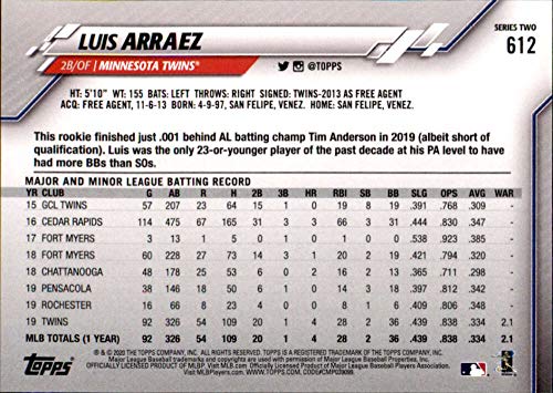 2020 Topps #612 Luis Arraez NM-MT Minnesota Twins Baseball