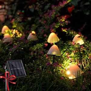 raising witt solar mushroom fairy string lights 20led outdoor waterproof 16feet 8modes solar powered in ground lights decoration for garden patio yard landscape lawn path wedding party christmas(warm)