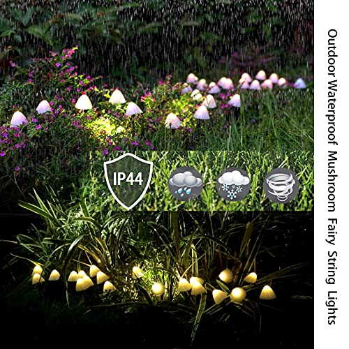 Raising Witt Solar Mushroom Fairy String Lights 20Led Outdoor Waterproof 16Feet 8Modes Solar Powered In Ground Lights Decoration for Garden Patio Yard Landscape Lawn Path Wedding Party Christmas(warm)