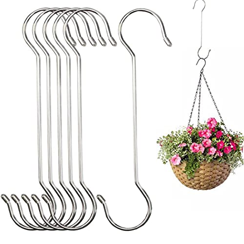 Lchkrep 6 Pack Extra Large Heavy Duty Long Outdoor Plant Hanging S Hooks - for Baskets, Bird Feeders, Wind Chimes, Garden Ornaments,Pergola,Closet,Flower Basket,Indoor Outdoor Uses (12 inch)…