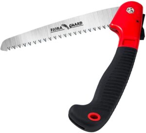 flora guard folding hand saw, camping/pruning saw with rugged 7.7 inch blades professional folding saw razor tooth sharp blade solid grip(red)